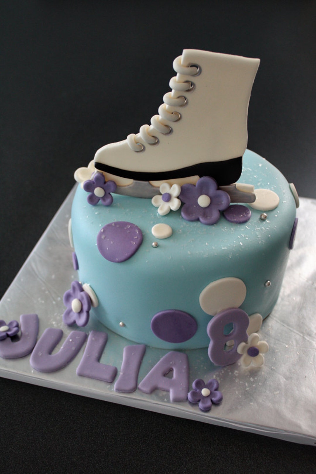 Fondant Ice Skate Cake Topper, With Polka Dots, Flowers, Name and Age ...