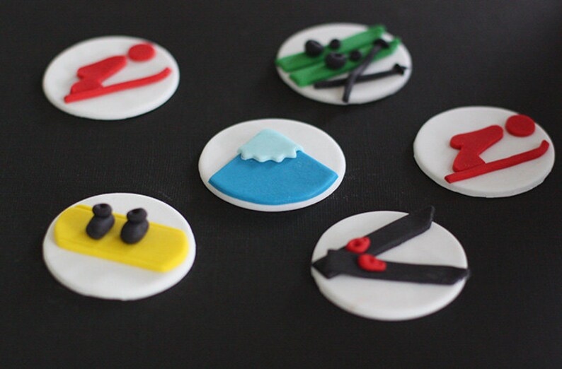 Fondant Ski Snowboard and Mountain Cupcake Toppers for - Etsy