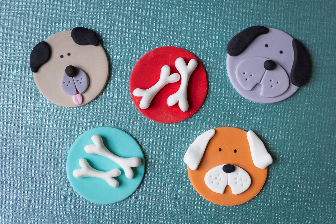 Puppy Dog Faces and Dog Bone Fondant Cupcake Toppers for Your Puppy Dog ...