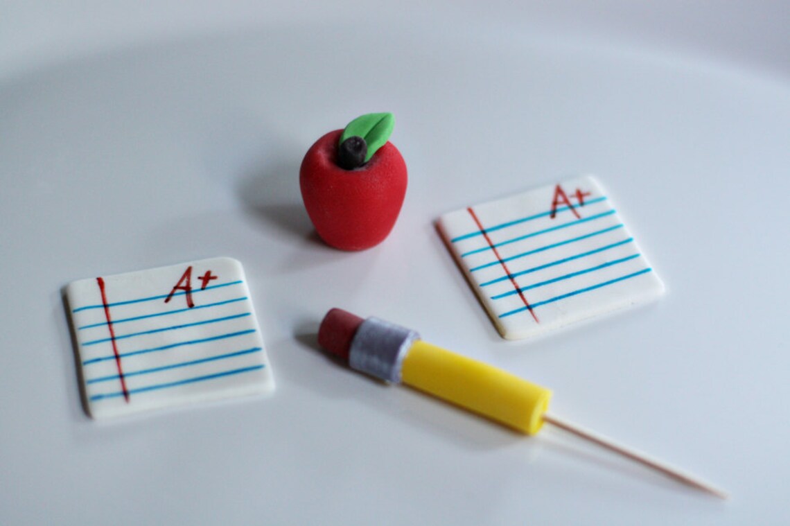 Fondant Teacher Gift Pencil Apple and Paper Toppers for - Etsy