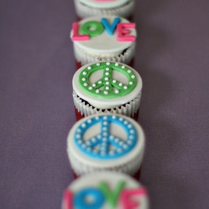 Peace Sign and Love Fondant Toppers for Decorating Groovy Cupcakes ...