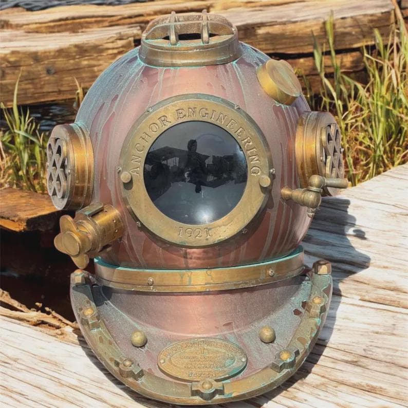 Solid Copper & Brass Diving Helmet: 1921 Anchor Engineering Replica - Etsy