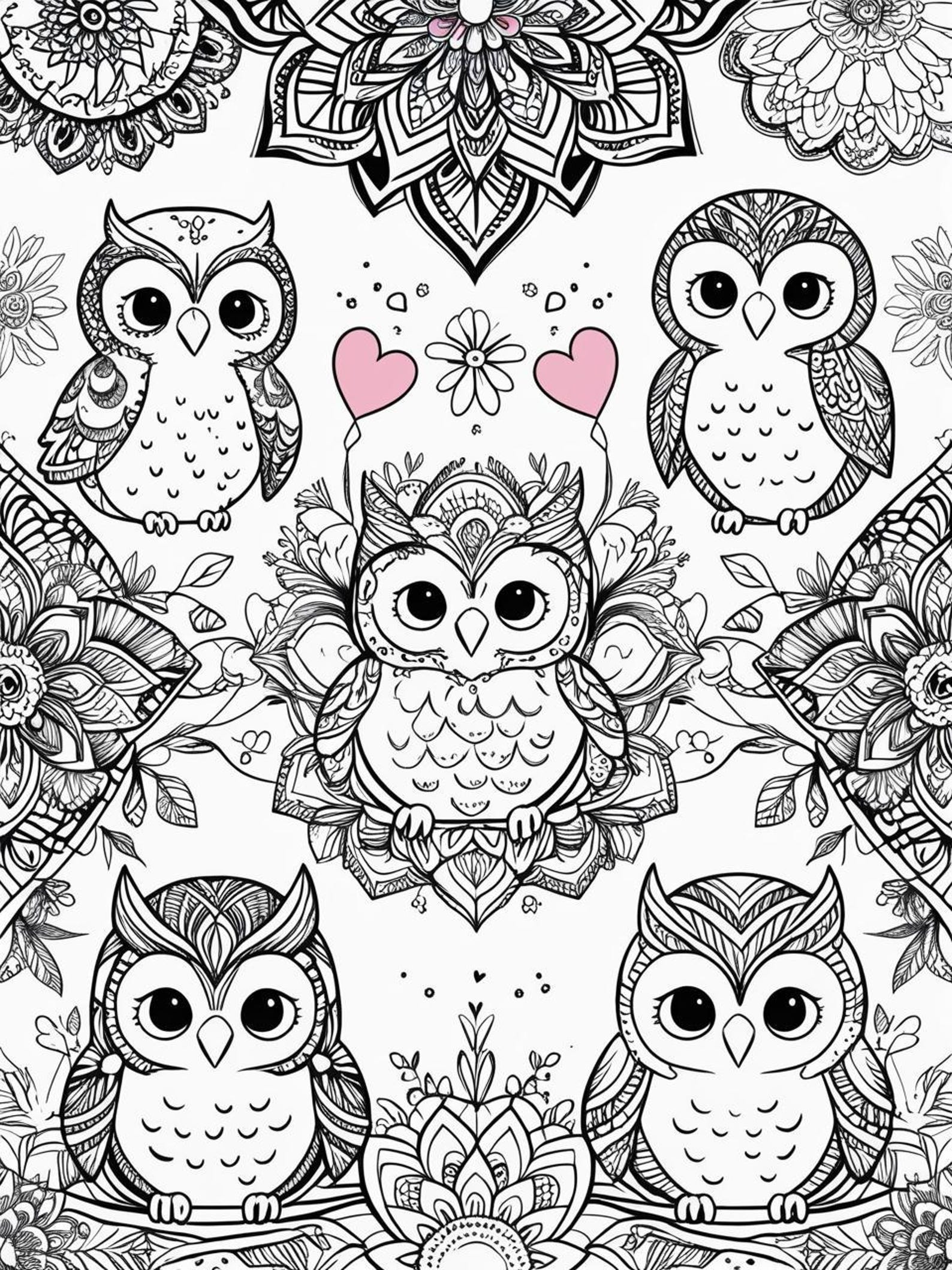 Kawaii Chibi Owl Coloring Pages: Zentangle & Mandala 81 JPG Printable ...