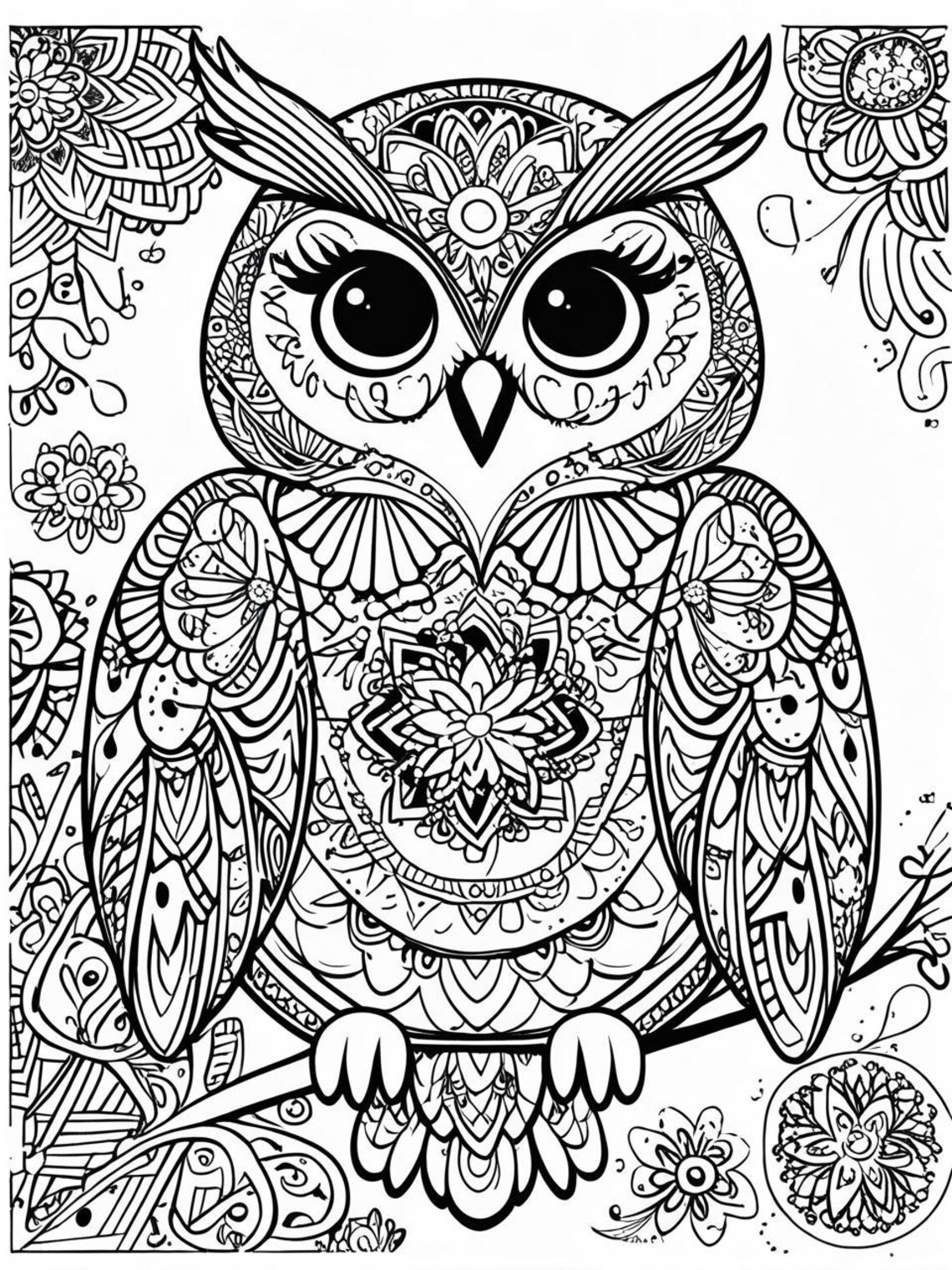 Kawaii Chibi Owl Coloring Pages: Zentangle & Mandala 81 JPG Printable ...