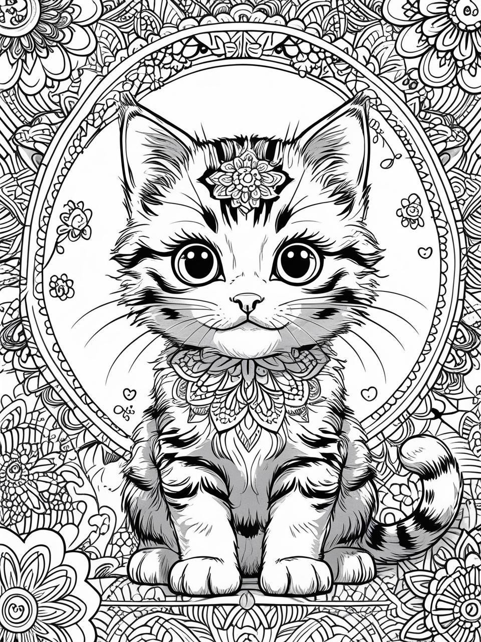 Kawaii Kitten Coloring Pages: Chibi Cat Zentangle & Mandala 81 JPG ...