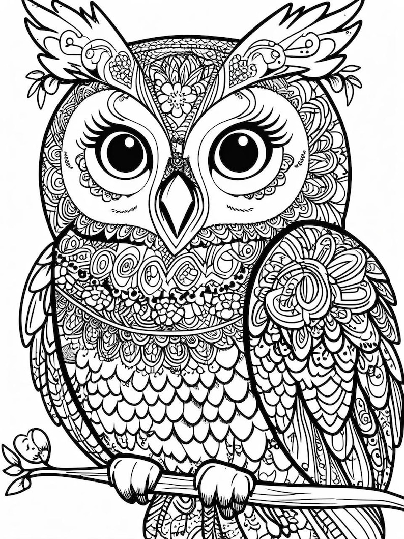 Kawaii Chibi Owl Coloring Pages: Zentangle & Mandala 81 JPG Printable ...