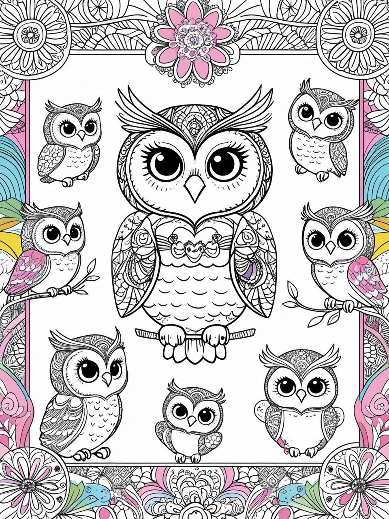 Kawaii Chibi Owl Coloring Pages: Zentangle & Mandala 81 JPG Printable ...