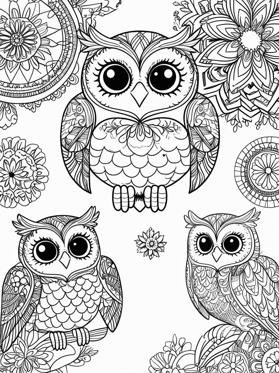Kawaii Chibi Owl Coloring Pages: Zentangle & Mandala 81 JPG Printable ...