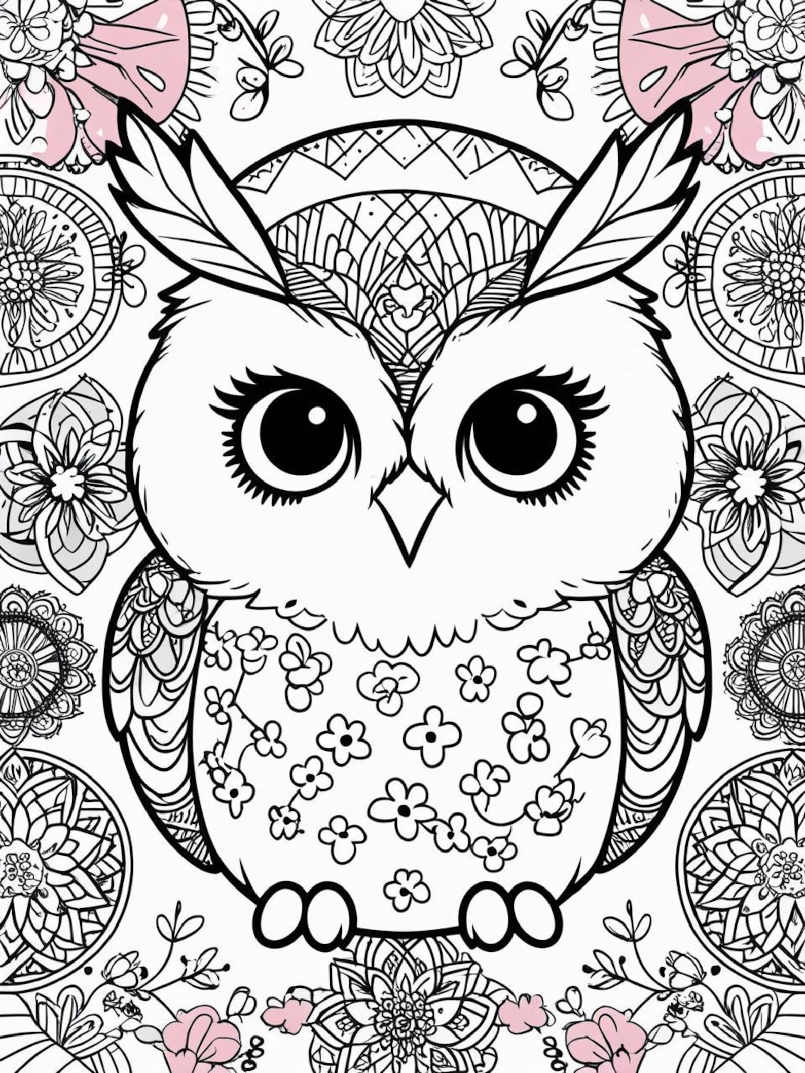 Kawaii Chibi Owl Coloring Pages: Zentangle & Mandala 81 JPG Printable ...