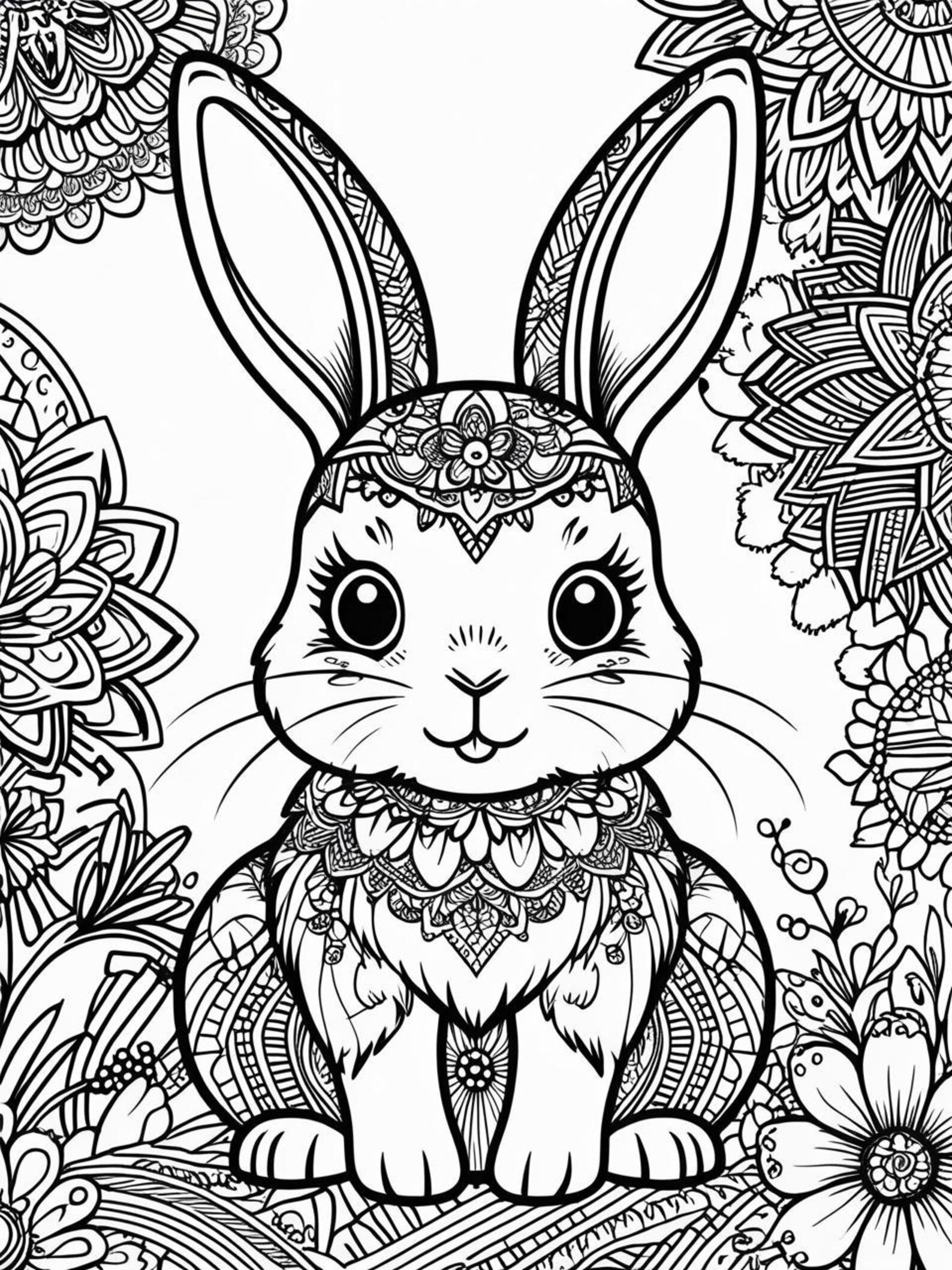 Kawaii Bunny Coloring Pages: Chibi Zentangle & Mandala Art 76 JPG ...