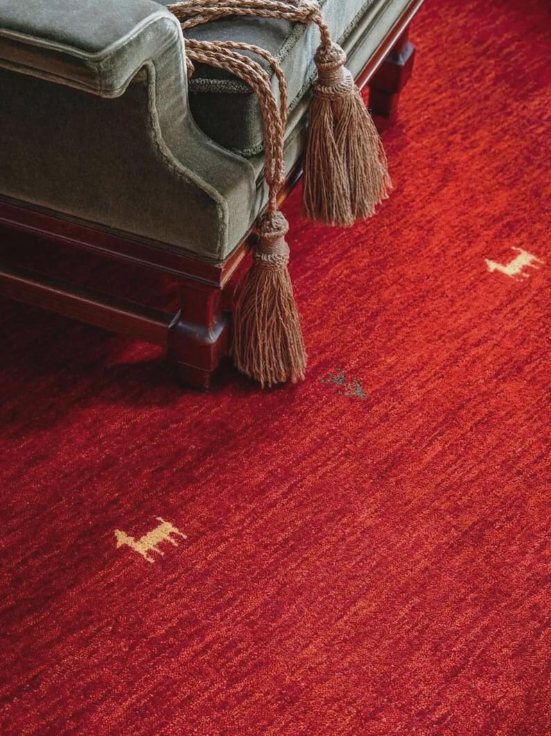 Handwoven Red Wool Gabbeh Rug: Bohemian Hand-knotted Carpet - Etsy