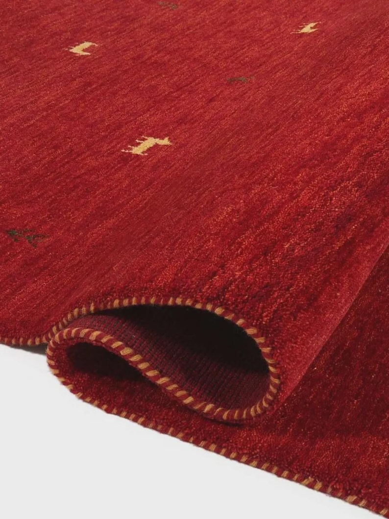 Handwoven Red Wool Gabbeh Rug: Bohemian Hand-knotted Carpet - Etsy