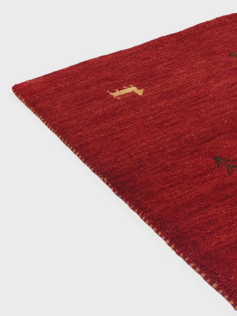 Handwoven Red Wool Gabbeh Rug: Bohemian Hand-knotted Carpet - Etsy