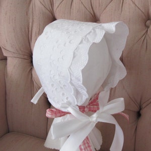 Large Vintage Style Eyelet Baby Bonnet, Christening Bonnet, Baptism ...