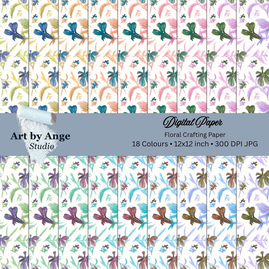 Floral Digital Paper Pack: Hand-drawn Flowers, Scrapbooking (JPG ...