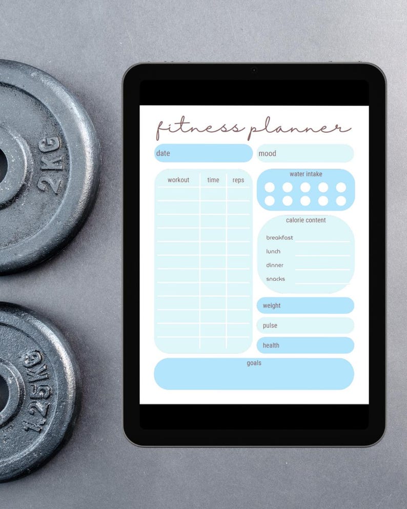 Sky Blue Fitness Planner Printable A4| Workout Planner, Exercise Log ...