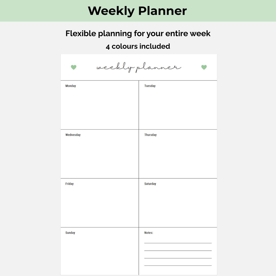 One Page Weekly Planner Printable A4 & A5 | Minimalist Design, Editable ...