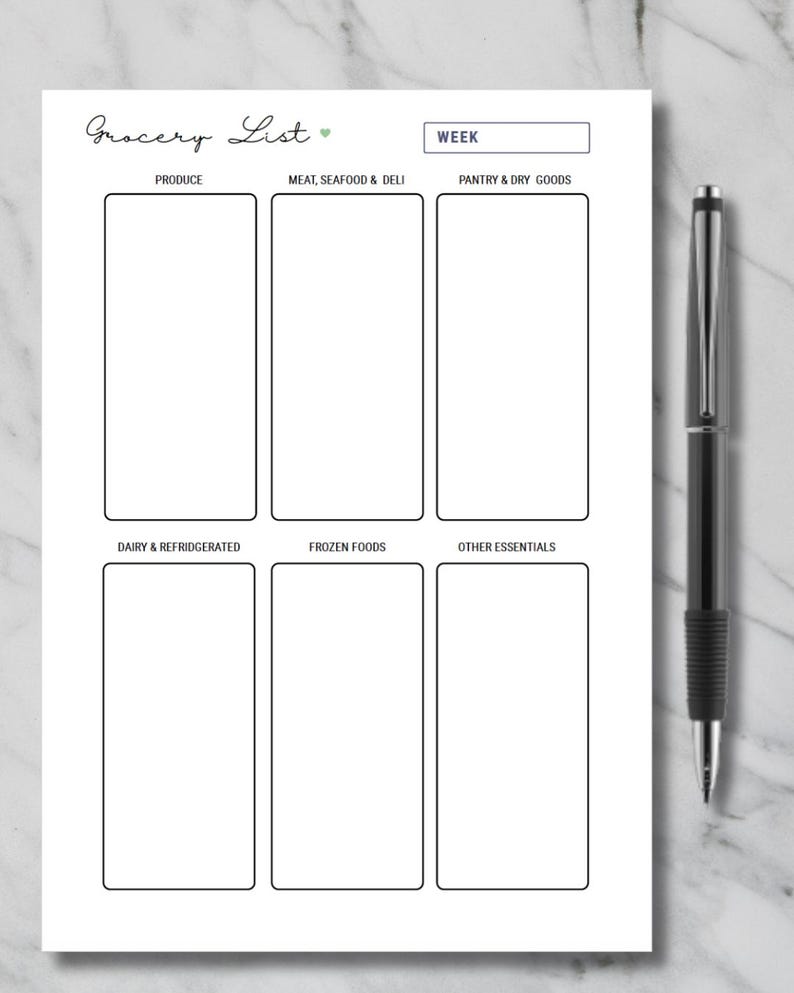Printable Grocery List Planner | Ink Saving Black & White | Minimalist ...
