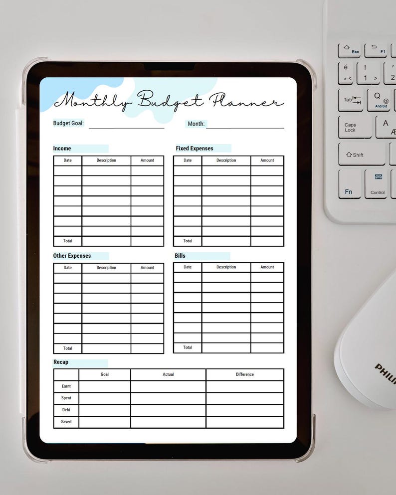 Sky Blue Monthly Budget Planner - A4 Printable & Editable PDF - Etsy