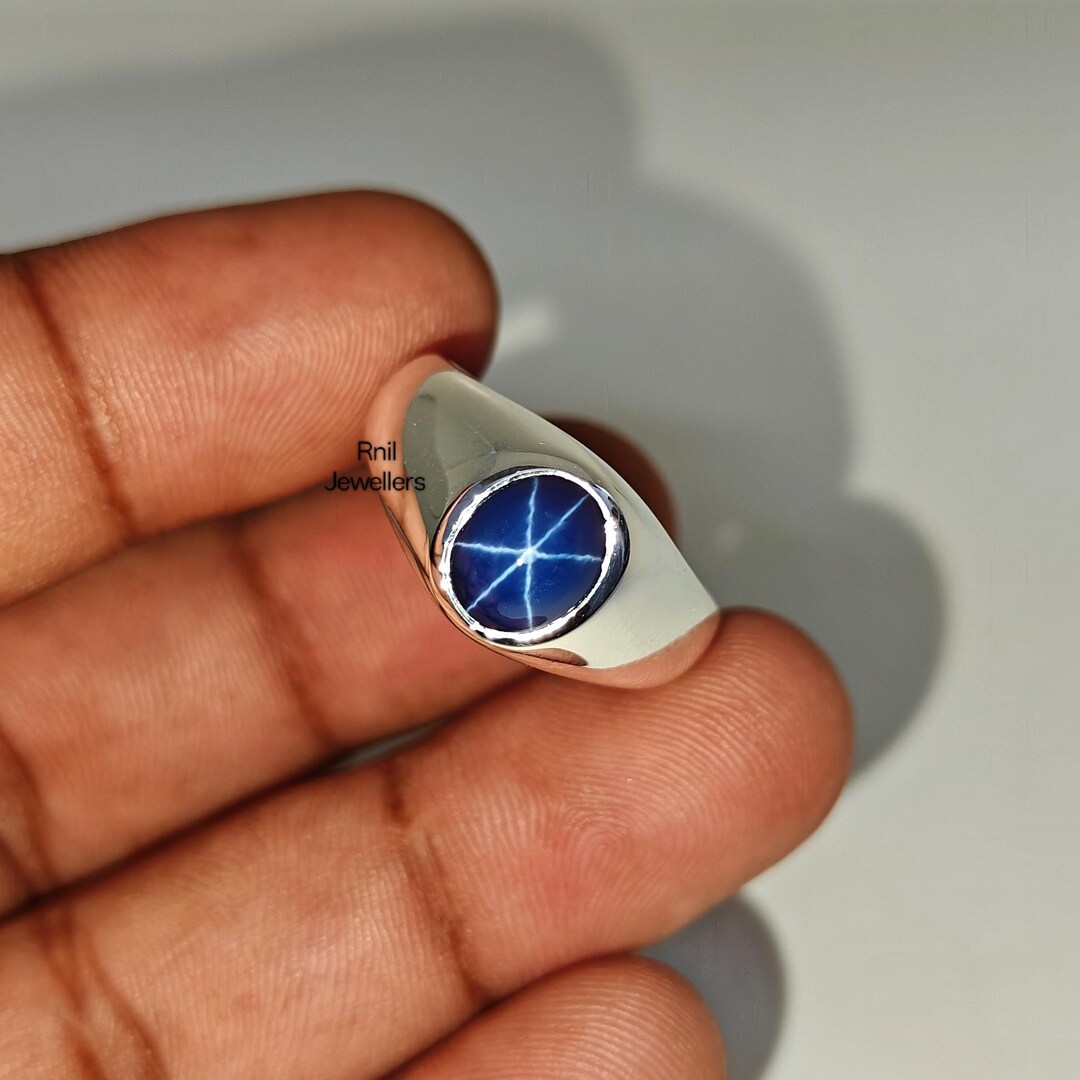 Blue Lindy Star Sterling Silver Ring: Solitaire Sapphire Men's Ring - Etsy