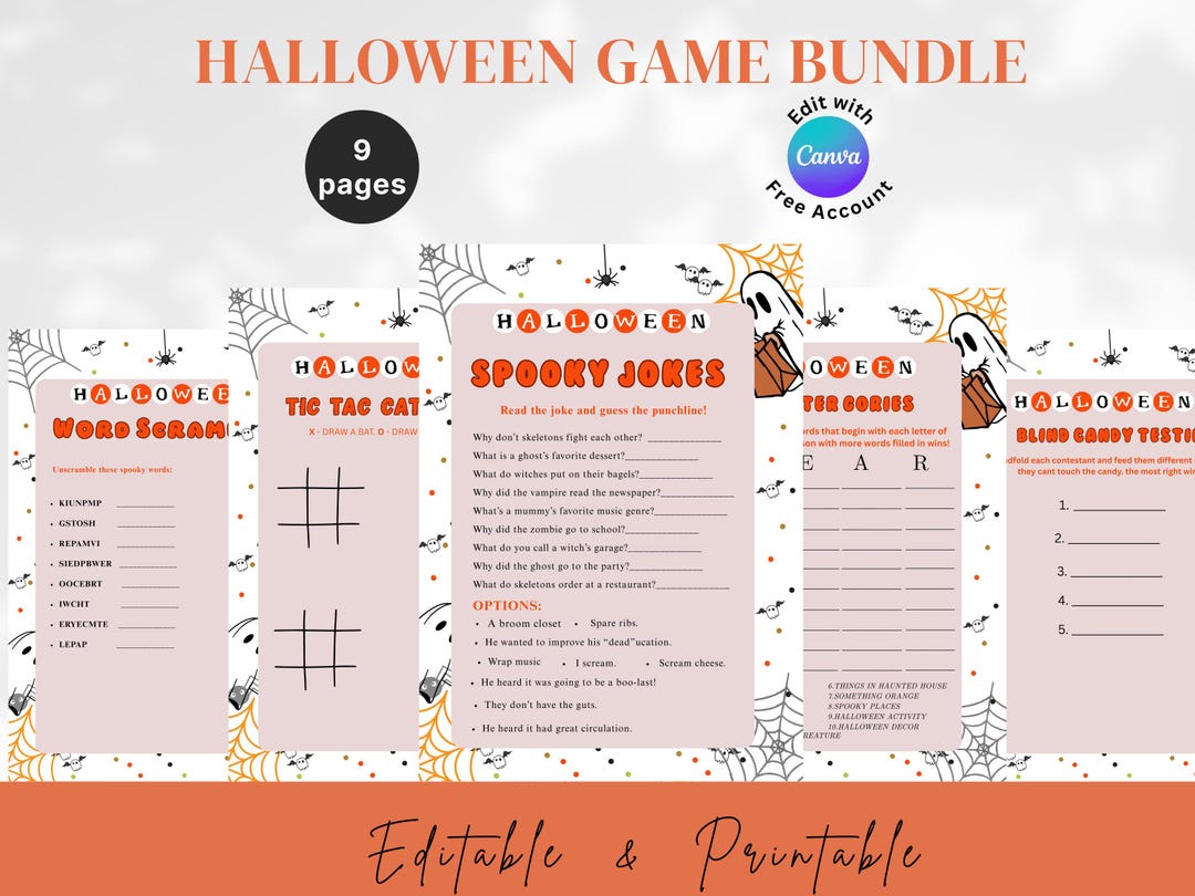 Printable Halloween Games Bundle: Spooky Party Activities (PDF Download ...