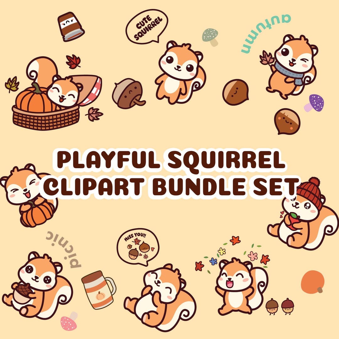 Mini Squirrel Clipart Set Kawaii Woodland Stickers For Goodnotes Png Pdf Etsy