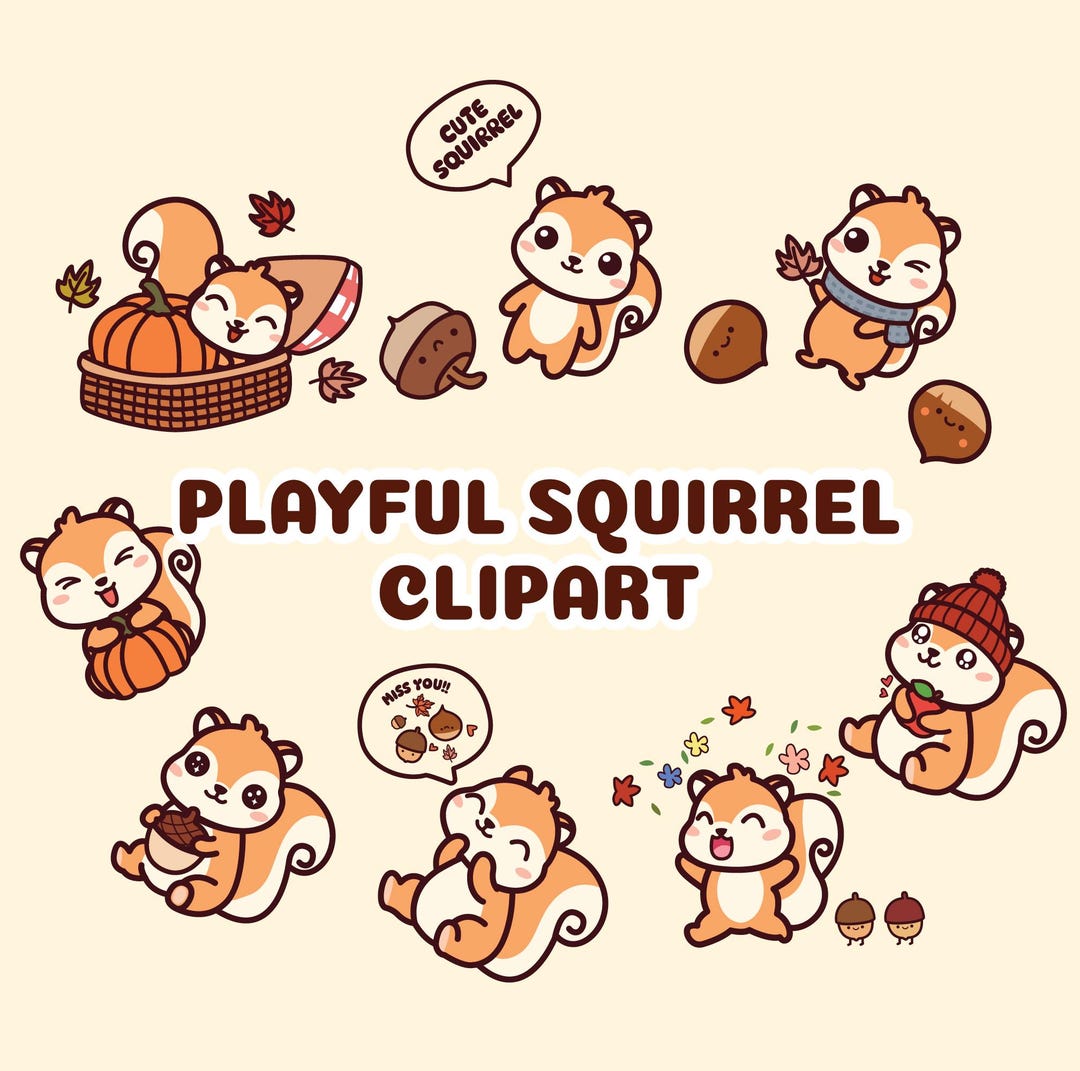Mini Squirrel Clipart Set Kawaii Stickers For Goodnotes Png Pdf Etsy