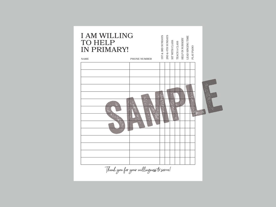Primary Substitute Sign-up Sheet - Etsy