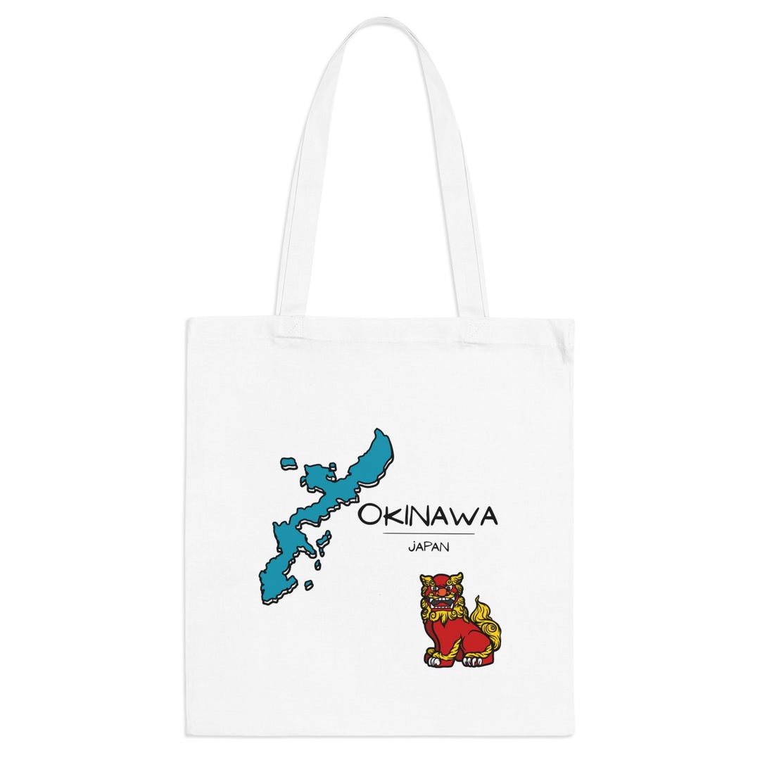 Okinawa Japan Map Tote Bag With Shisa, Travel Bag, Reusable Shopping ...