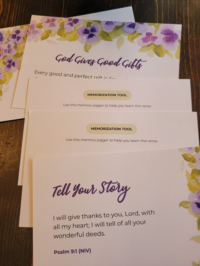 Gratitude 4x6 Cards // 5 Bible Verse Cards With Memory Joggers ...