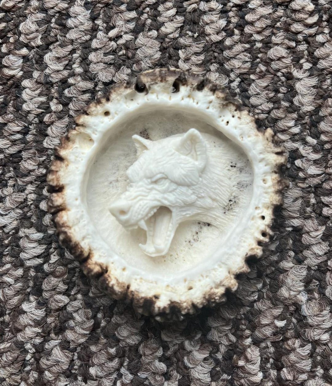 Hand-carved Deer Antler Rosette of Wolf - Etsy