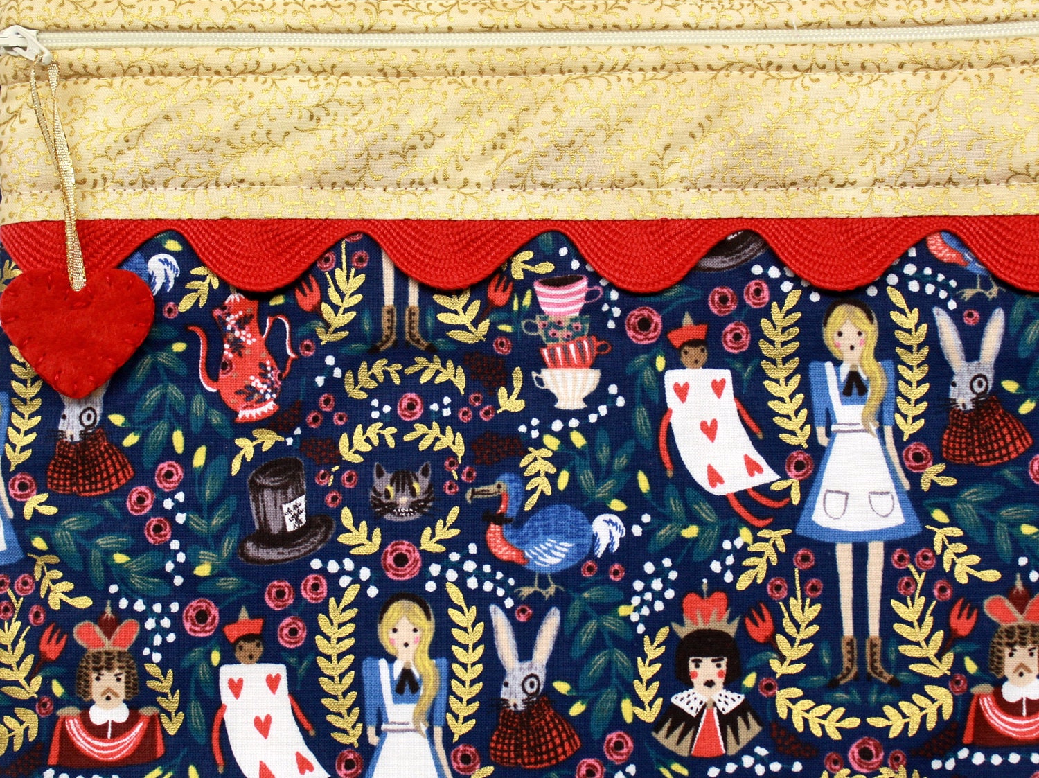 Golden Alice in Wonderland Cross Stitch Project Bag