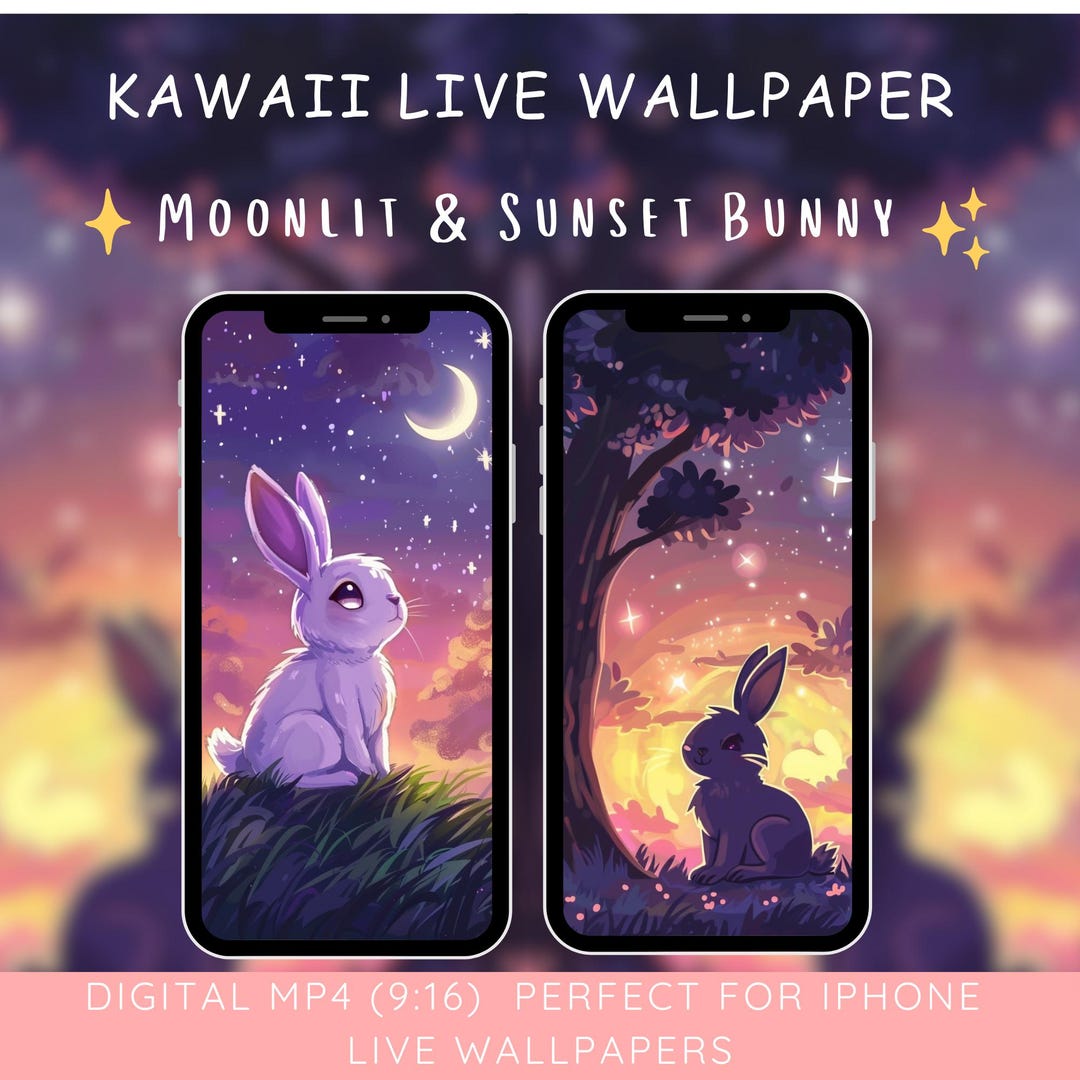 Moonlit & Sunset Bunny Live Wallpaper – Animated Cozy Night MP4 - Etsy