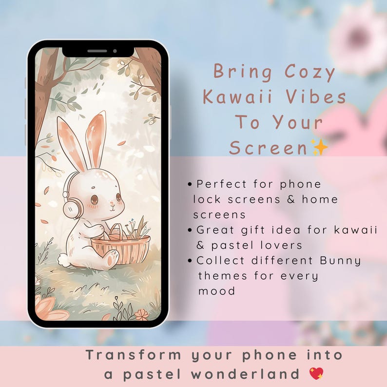 Fall Bunny Cozy Wallpaper | Harvest Autumn Phone Background (PNG) - Etsy