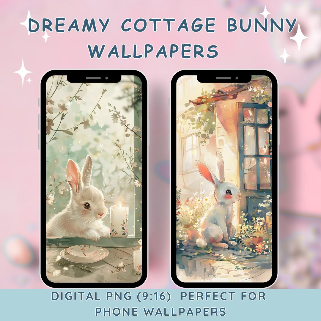 Cottagecore Bunny Wallpaper: Pastel Rabbit Art PNG (digital Download ...