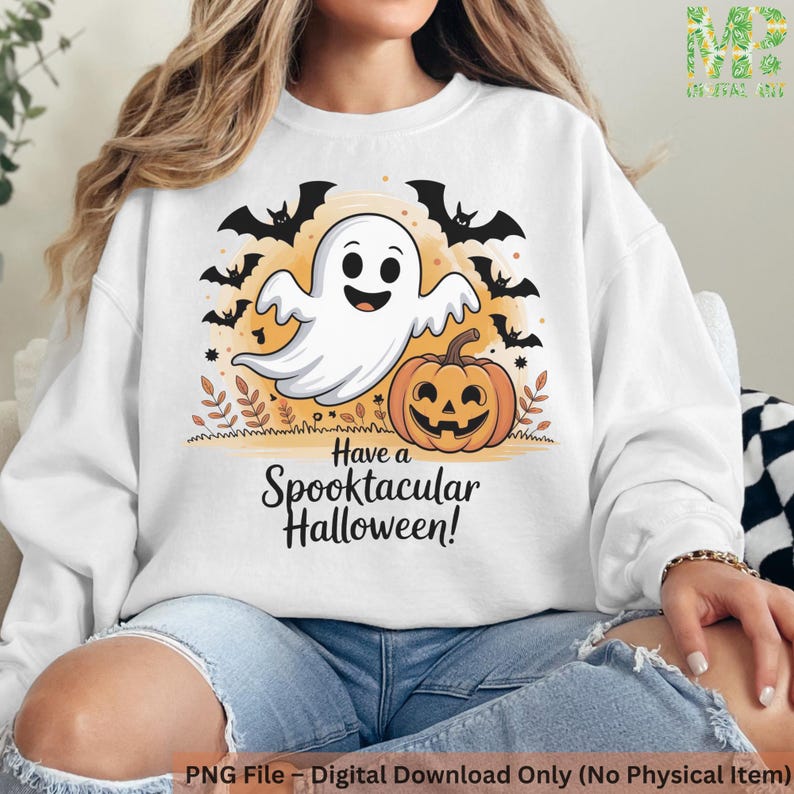Happy Halloween Ghost and Pumpkin PNG, Cute Spooky T-shirt Design ...