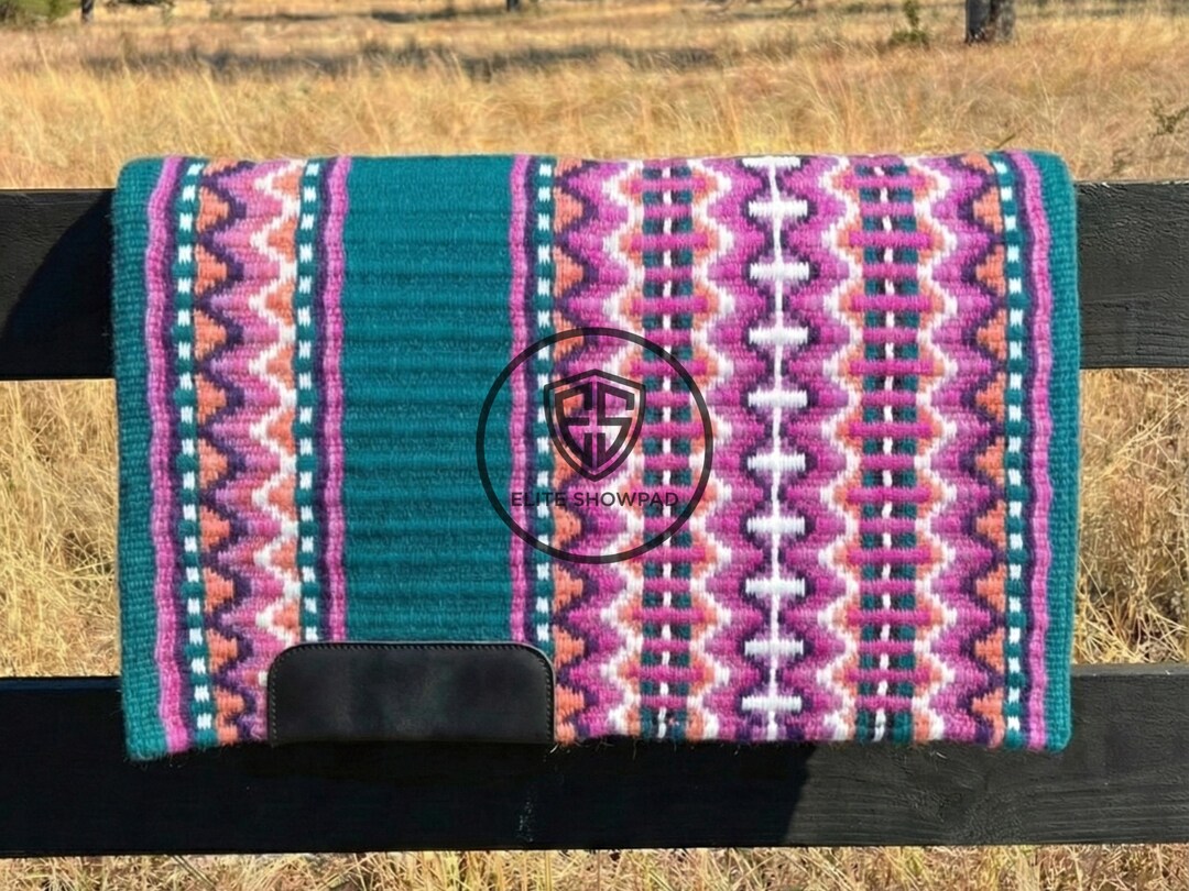 Elite Western Show Saddle Pad Teal & Pink Aztec Pattern Purple White ...