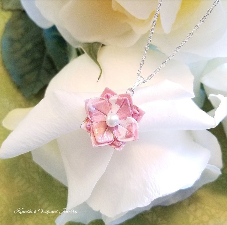 Japanese Origami Jewelry - Origami Flower (small) Necklace With 925 ...