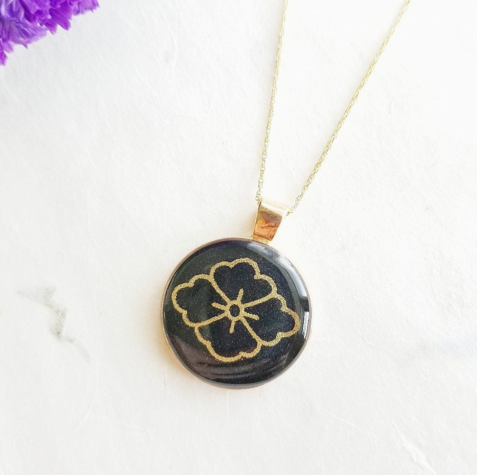 Japanese Origami Paper Resin Necklace Kamon Pendant With Gold Plated ...