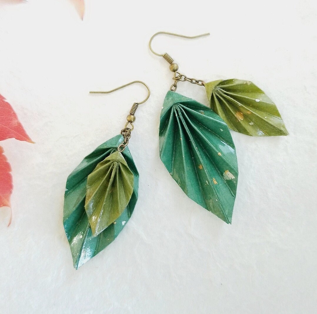 Japanese Origami Jewelry Origami Leaf Earrings With Antique - Etsy