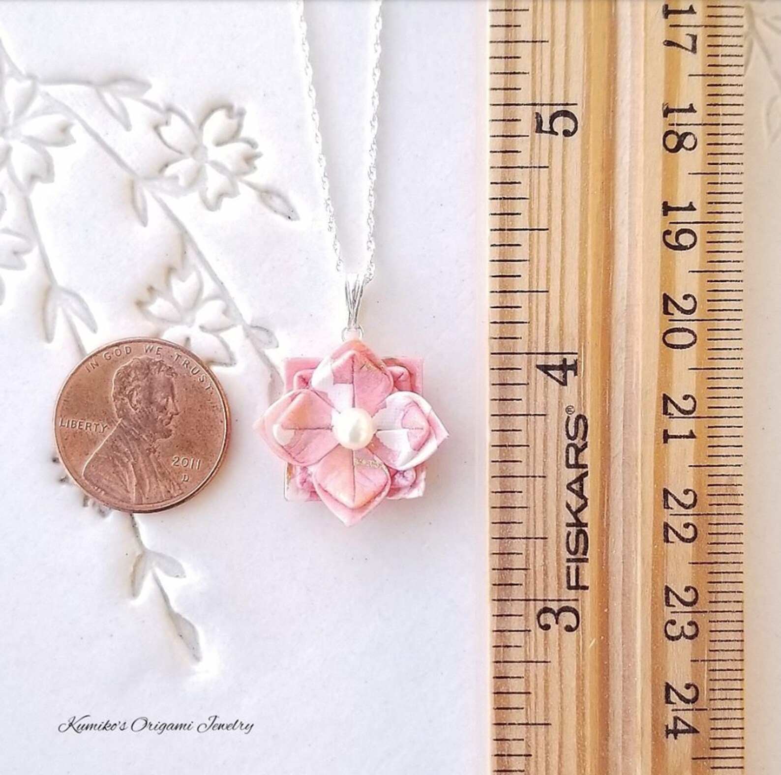 Japanese Origami Jewelry - Origami Flower (small) Necklace With 925 ...