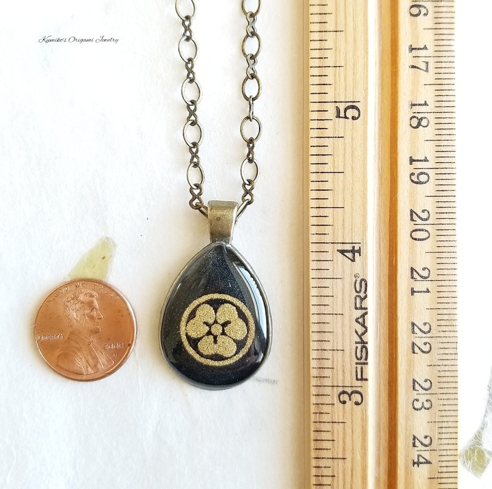 Japanese Origami Paper Kamon family Crest Resin Necklace Pendant With ...