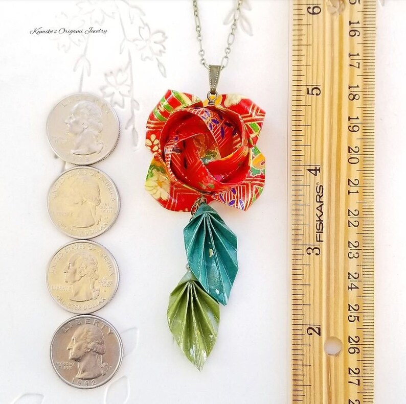 Japanese Origami Jewelry - Origami Rose Necklace With Antique Gold ...