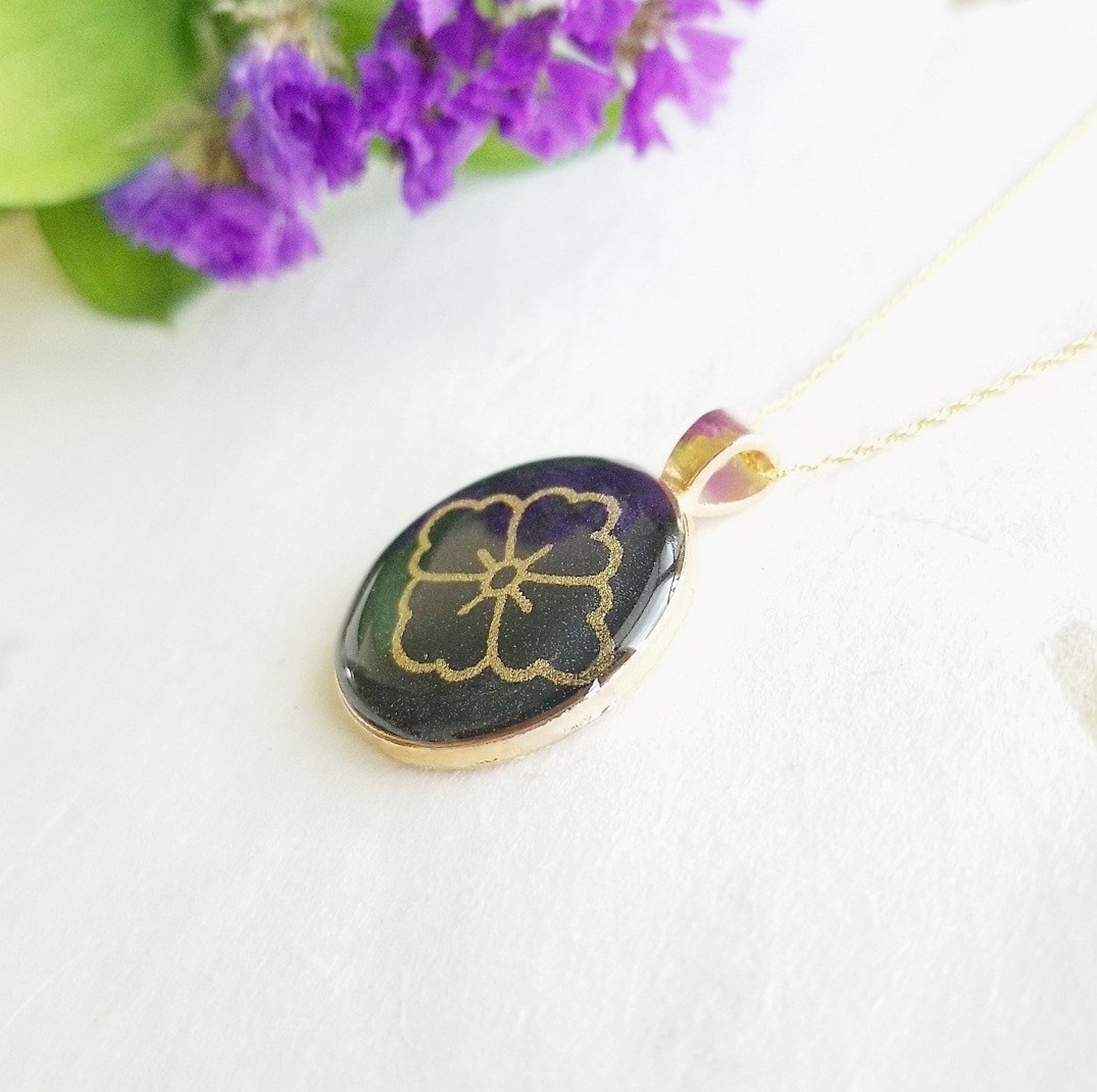 Japanese Origami Paper Resin Necklace Kamon Pendant With Gold Plated ...