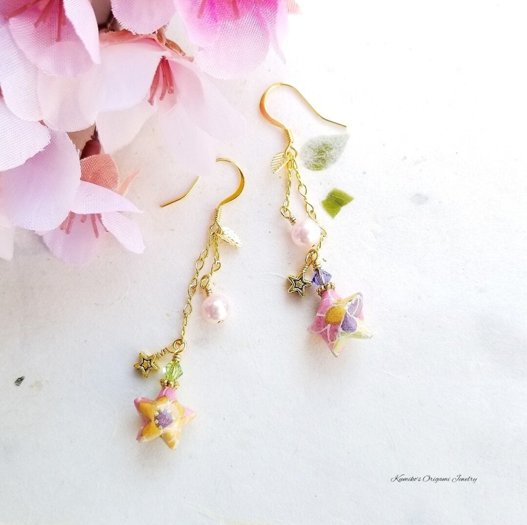 Japanese Origami Jewelry - Kawaii Origami Star Dangle Earrings With ...
