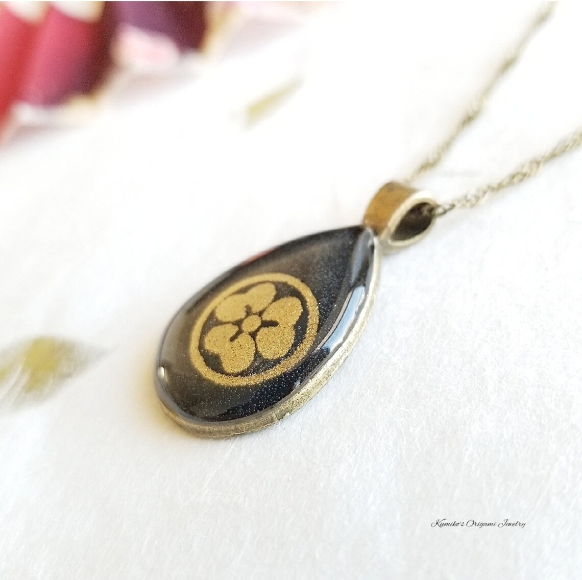 Japanese Origami Paper Kamon family Crest Resin Necklace Pendant With ...