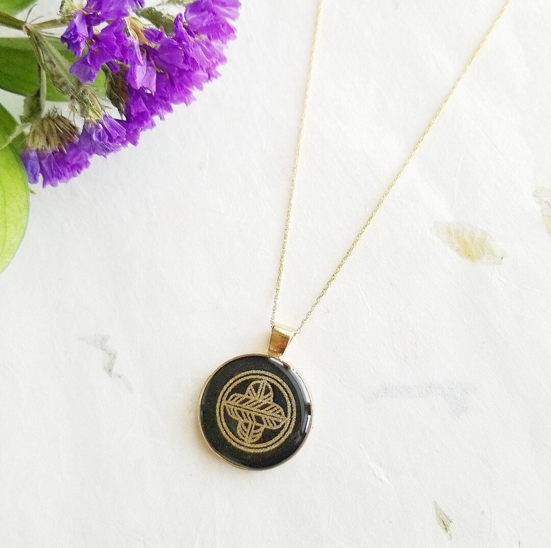 Japanese Origami Paper Resin Necklace Kamon Pendant With Gold Plated ...