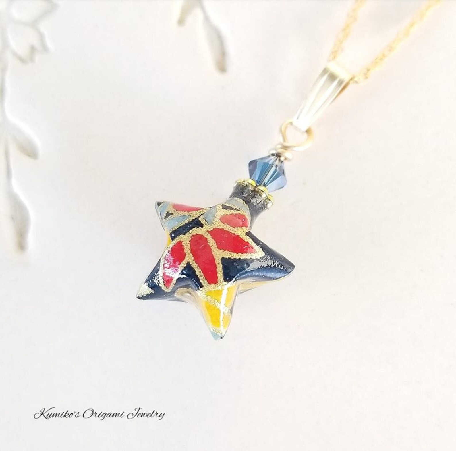 Japanese Origami Jewelry - Origami Blue Star Necklace With Gold Filled ...