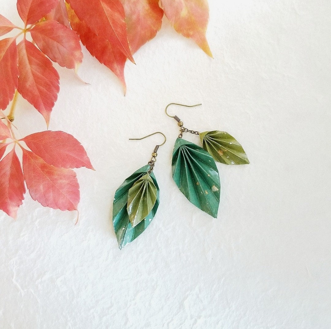 Japanese Origami Jewelry - Origami Leaf Earrings With Antique Bronze ...