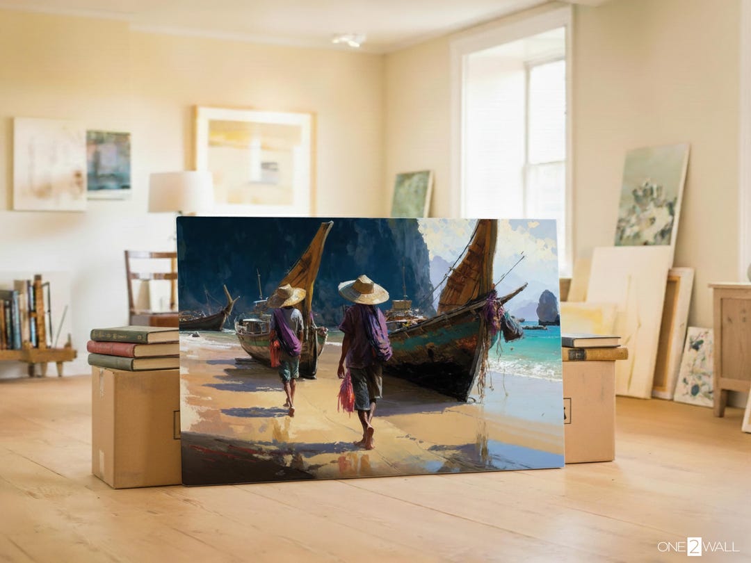 Beach Wall Art Canvas - “tales of Tides” by One2wall | Thai Fishermen ...